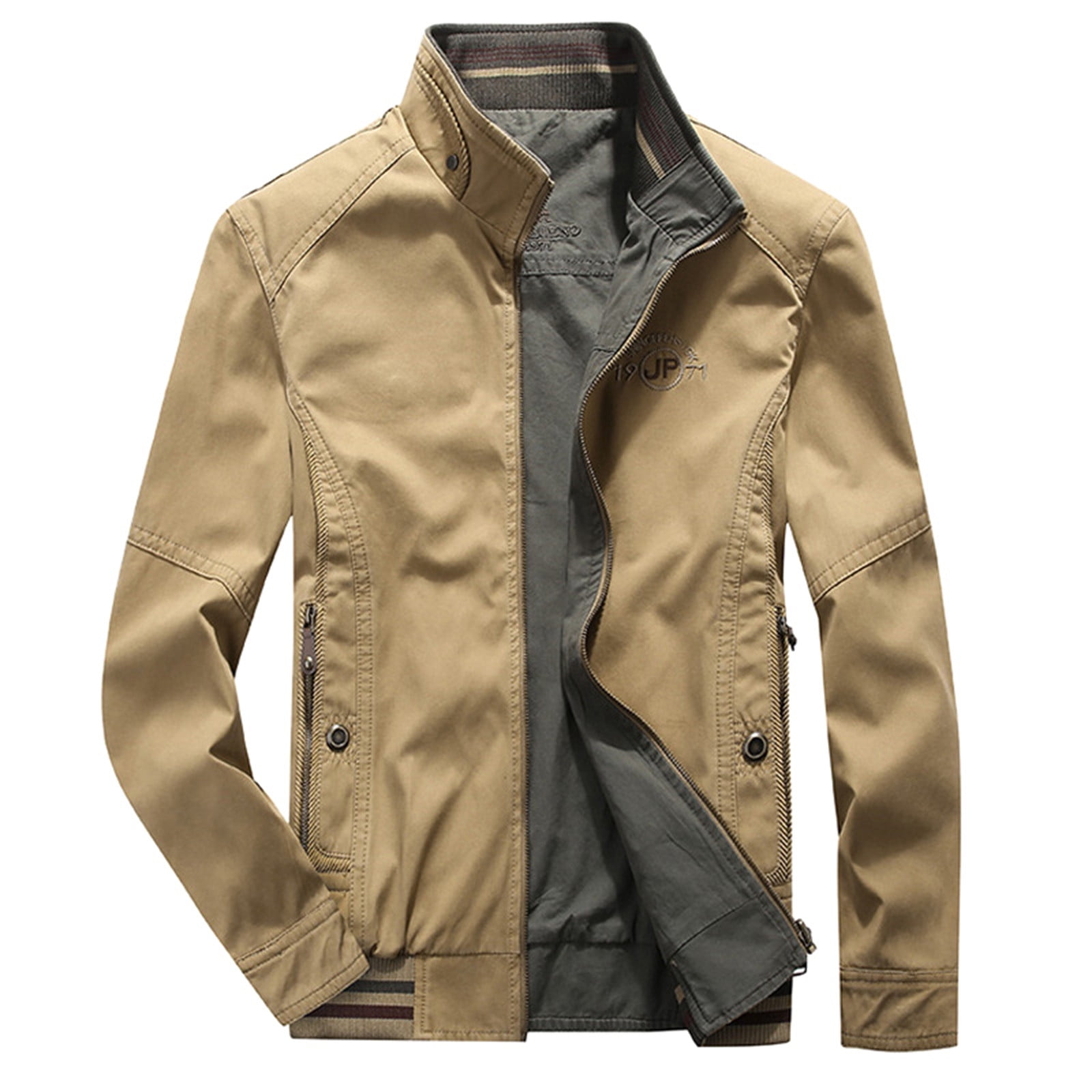 JDEFEG Mens Jacket Reversible Double Wearing Jacket Standing Collar ...