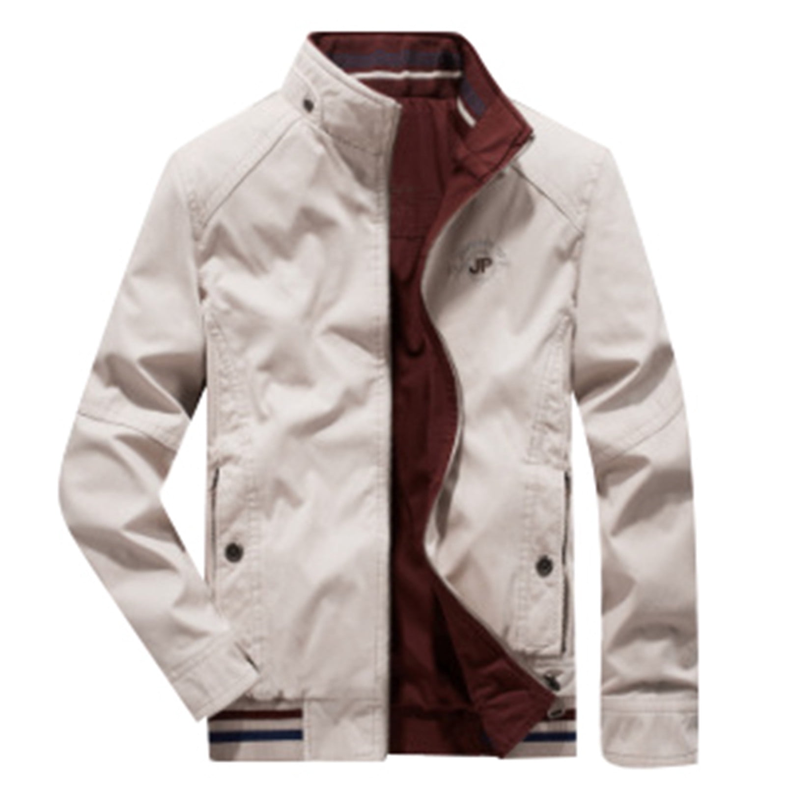 JDEFEG Mens Jacket Reversible Double Wearing Jacket Standing Collar ...