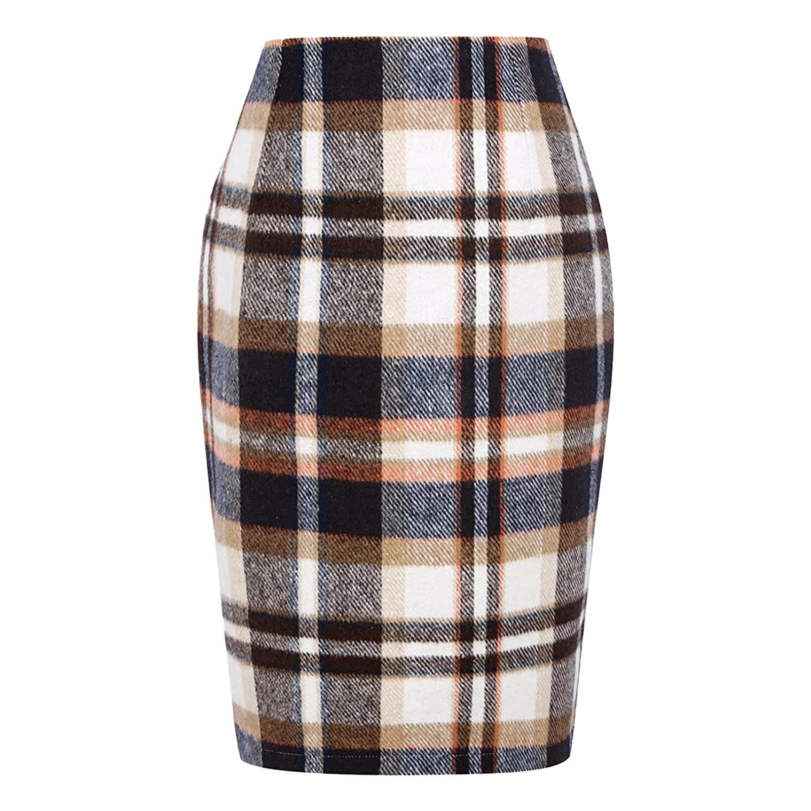 JDEFEG Plaid Skirt Plus Size Pencil Plaid Skirts for Women Fall Winter High Waisted Bodycon Knee ...