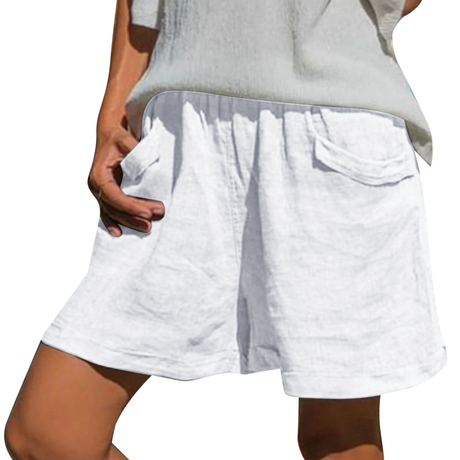 JDEFEG Plus Size Linen Womens Summer Basic Loose Comfy Shorts Solid ...