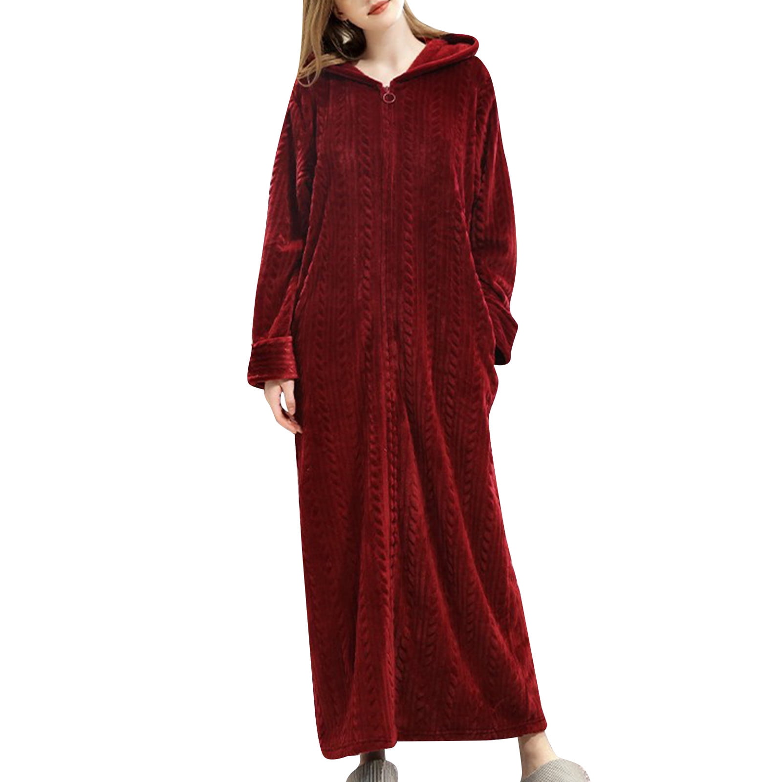 JDEFEG Robes for Women Long Length Hooded Women Pajamas Flannel ...
