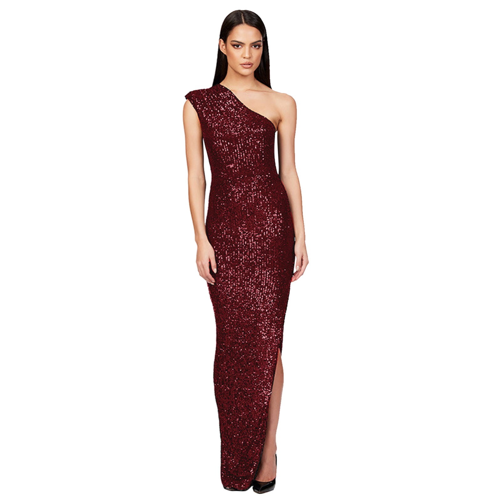JDEFEG Slim Fit Maxi Dress Women Sleeveless Off Shoulder Sequin Dress ...