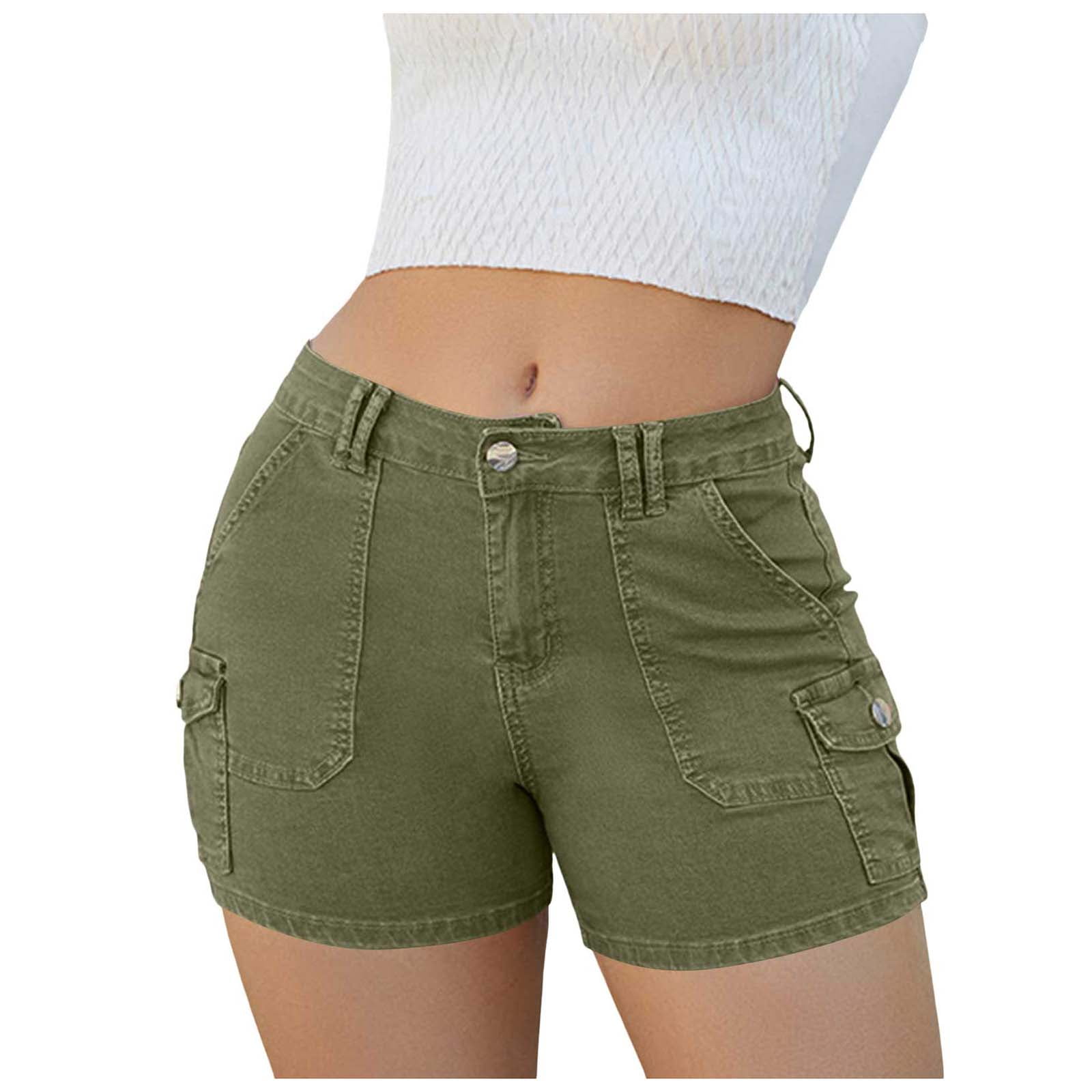 JDEFEG Womens Denim Shorts Casual Mid Rise Denim Shorts Stretch Ripped ...