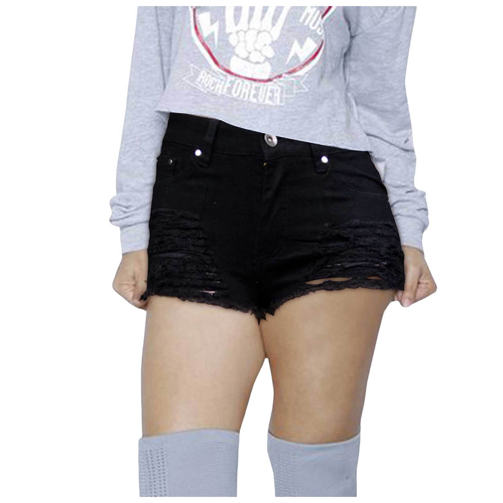 JDEFEG Womens Shorts Mid Rise Ripped Jean Shorts Stretchy Hot Short ...