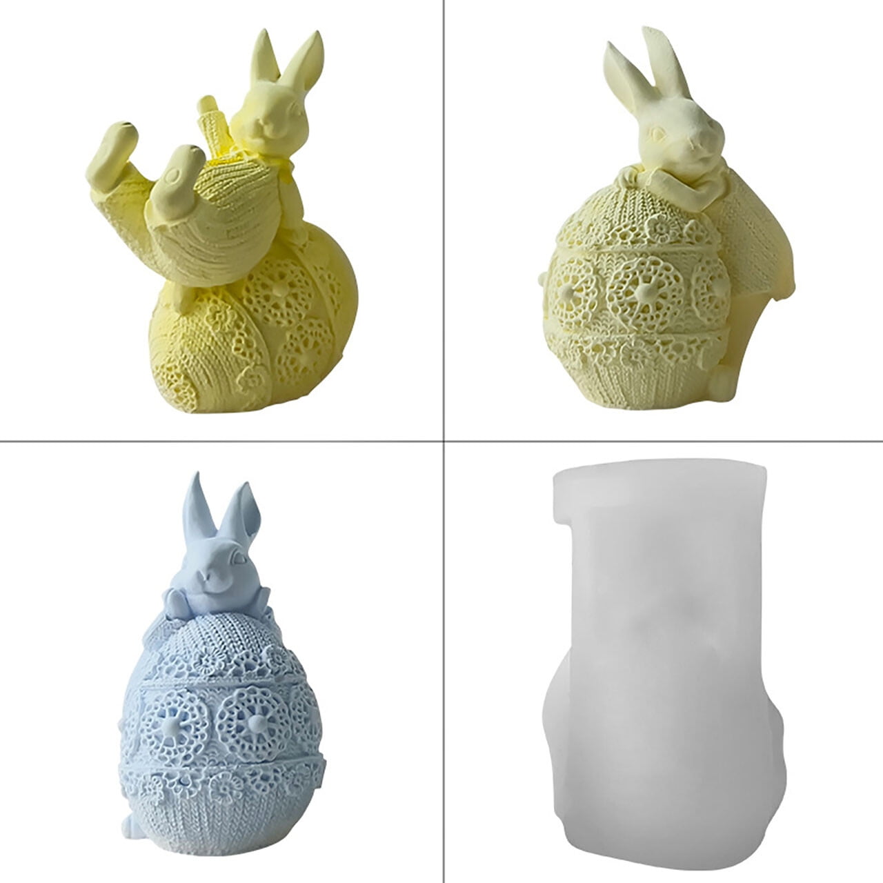 JDH silicone 2pcs 3D Easter Bunny Candle Molds Rabbit Egg Candle ...
