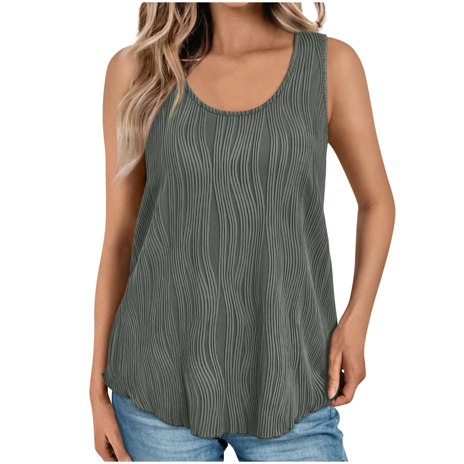 JDHUFEI Womens Tank Tops Plus Size Textured Scoop Neck Sleeveless ...