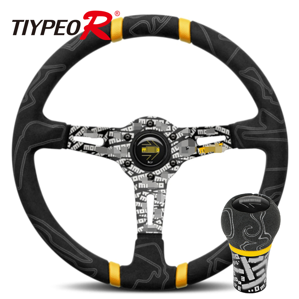 JDM 14inch Suede Leather Deep Dish MOMO Car Steering Wheel & Shift Knob ...