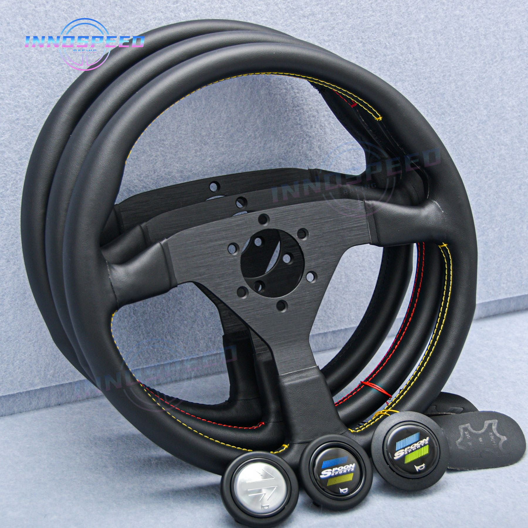 JDM Accessories 14inch Spoon Steering Wheel Flat Corn Napa Leather ...