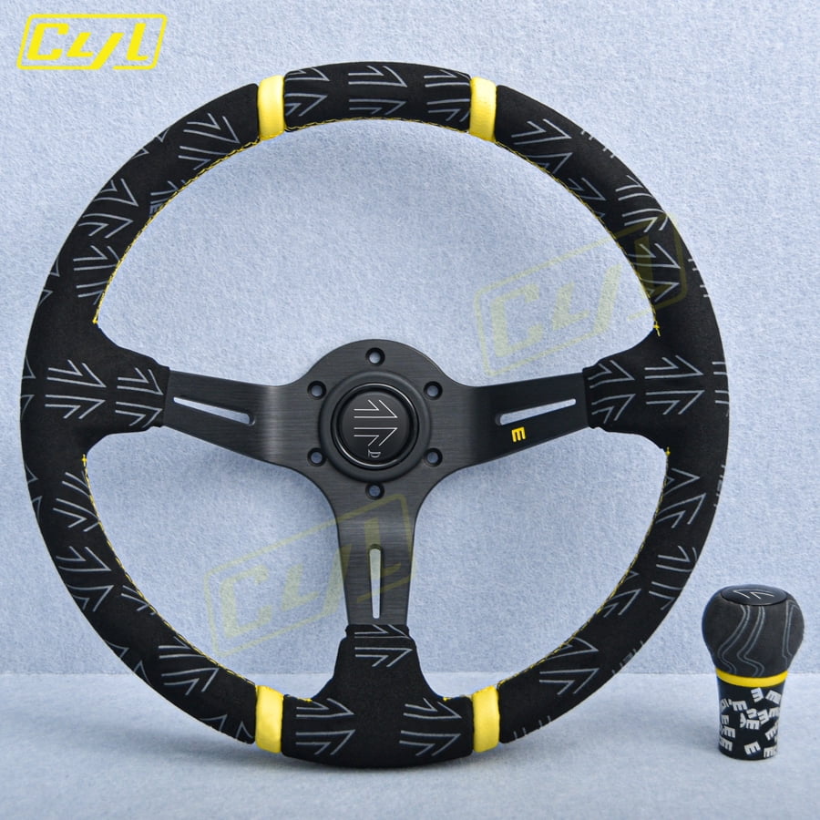JDM Black Suede Leather Steering Wheel Deep Dish Racing Sports Steering ...
