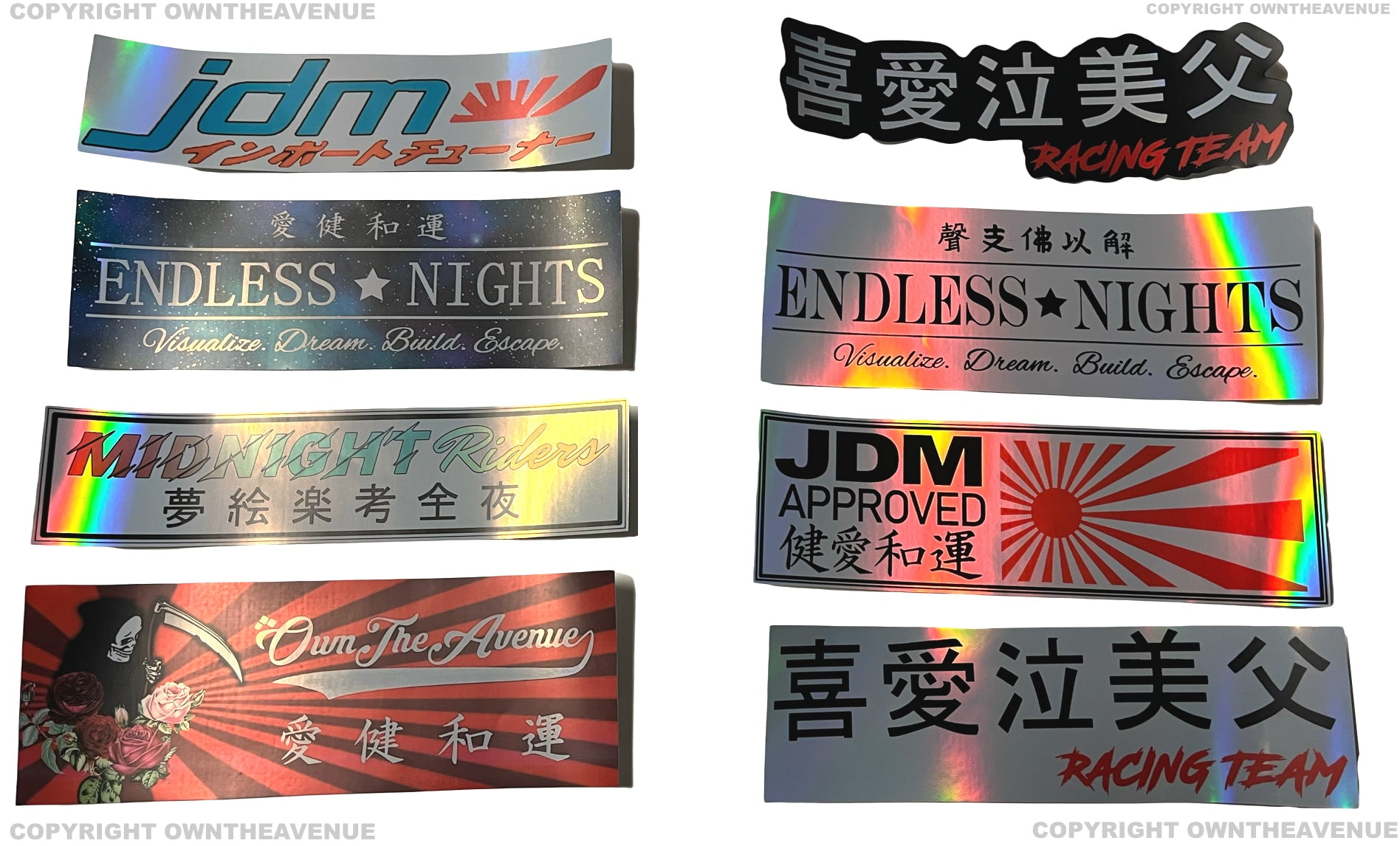 JDM Box Holographic Oil Slick Silver Japanese Kanji Vinyl Sticker Decal 8 Pack - Walmart.com