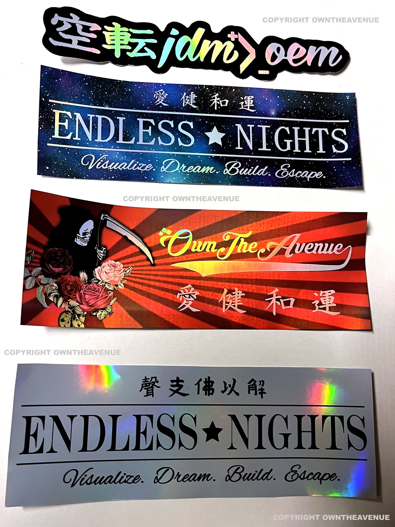 JDM Box Holographic Oil Slick Silver Japanese Kanji Vinyl Sticker Decal ...