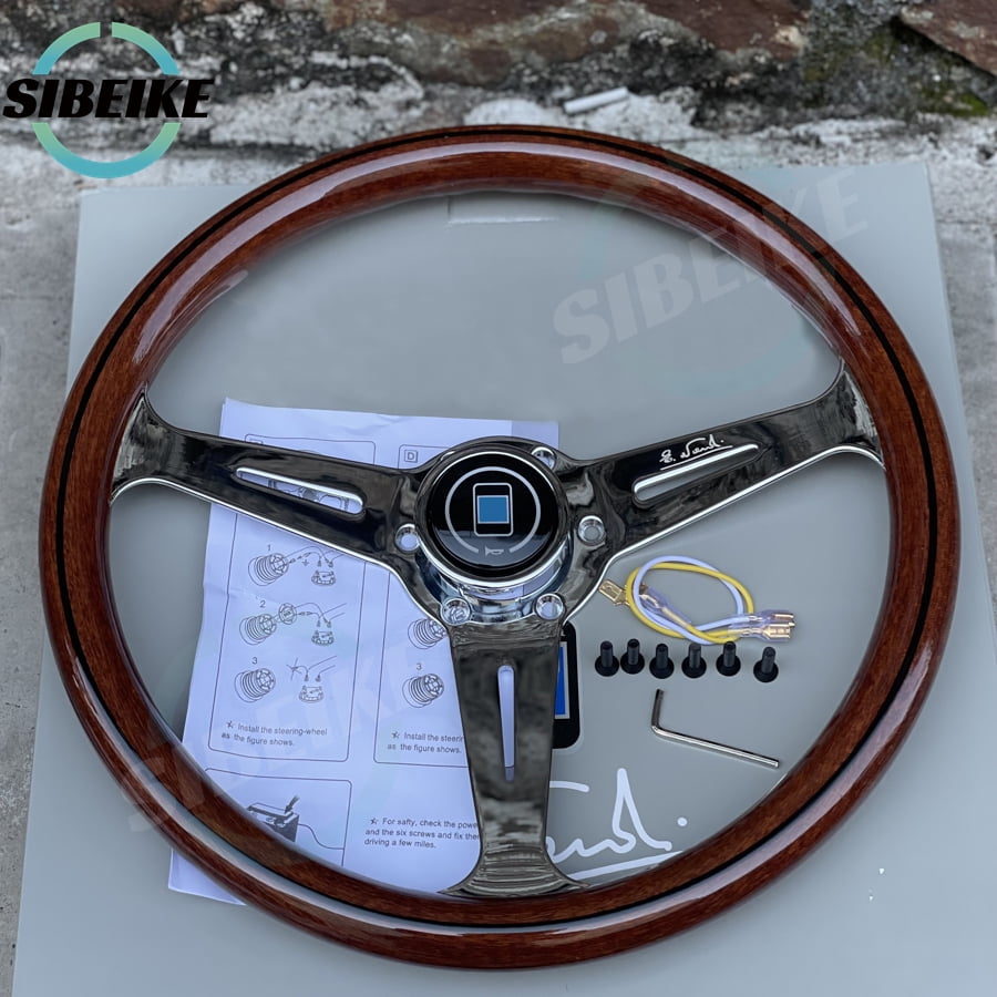 JDM Classic Universal 14inch 358mm Wood Style Steering Wheel Chrome ...