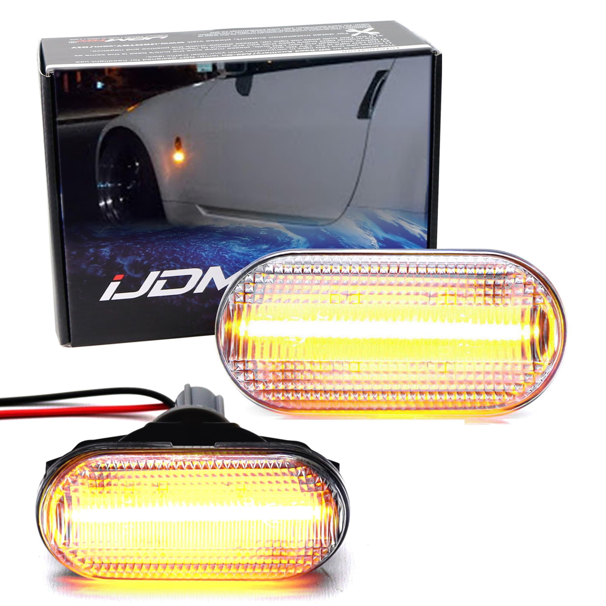 JDM Clear Lens Amber Full LED Front Fender Side Marker Blinker Lights w ...