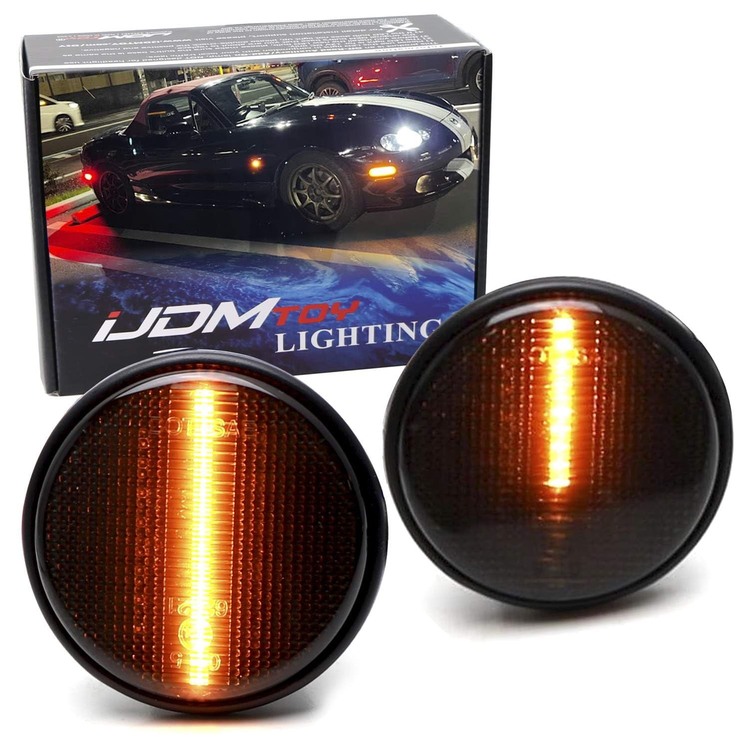 JDM/EU Spec Smoked Lens Amber Full LED Sequential Blink Fender Turn Signal Lights w/Wiring ...