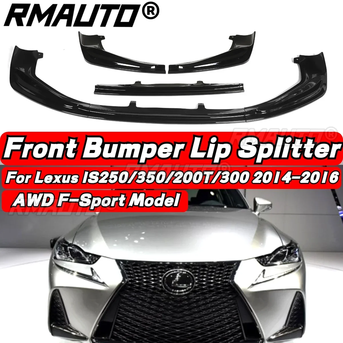 JDM Glossy Black Car Front Bumper Splitter Lip Spoiler Diffuser ...