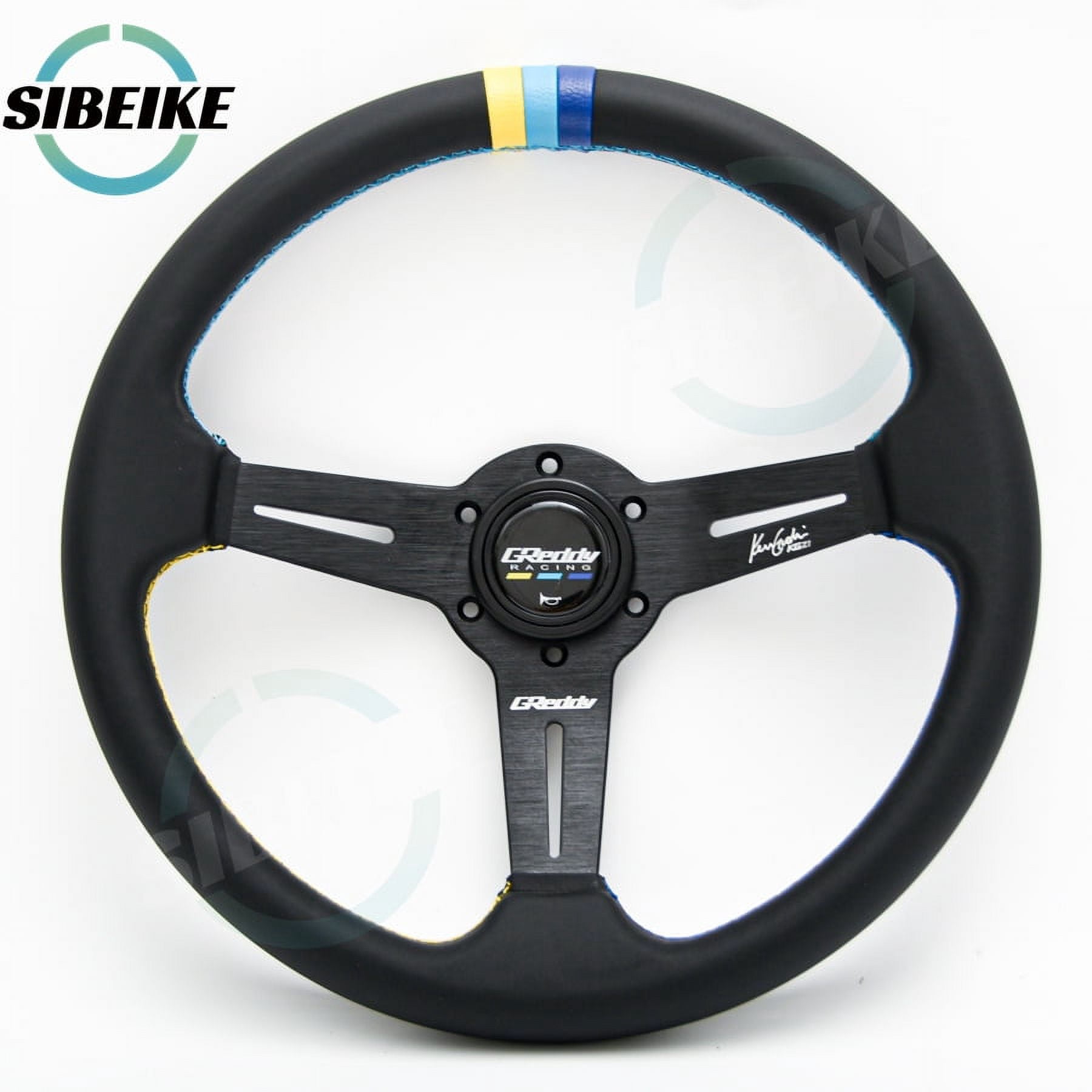 JDM Greddy 14inch Leather Steering Wheel Tricolor Stitching Modified ...