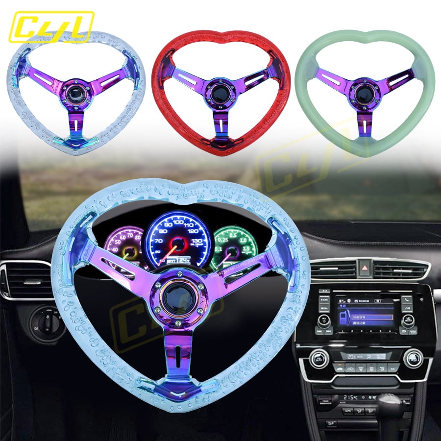 JDM Heart Shape Steering Wheel Acrylic Crystal Bubble Transparent Heart ...