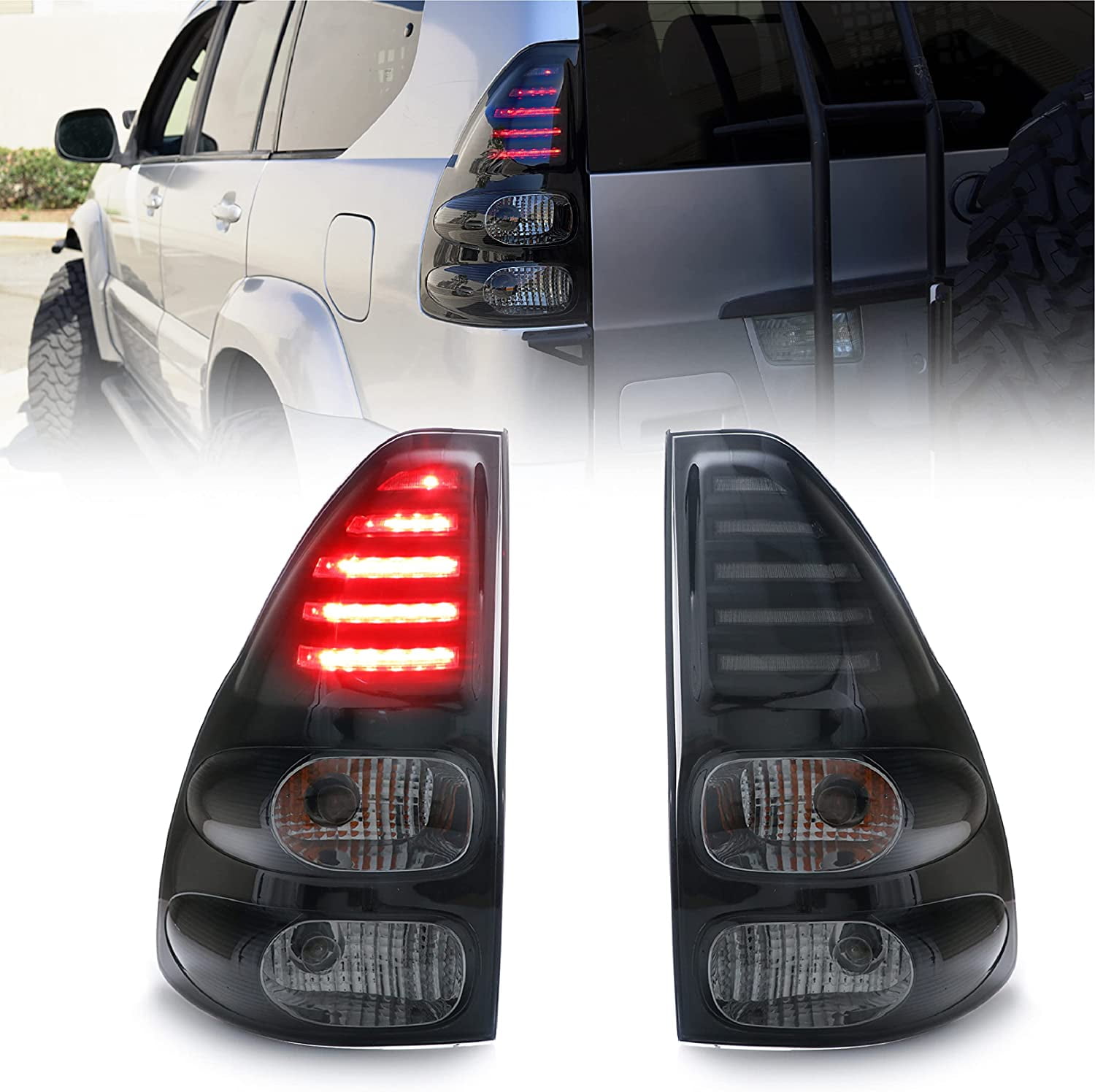 JDM Style SMOKE LENS / BLACK HOUSING LED Light Bar Rear Tail Light Set ...