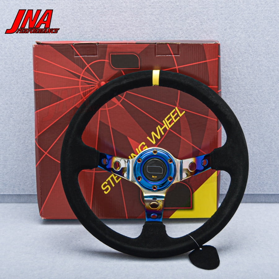 JDM Titanium Blue Steering Wheel Genuine Suede Leather Drift Sports Car ...
