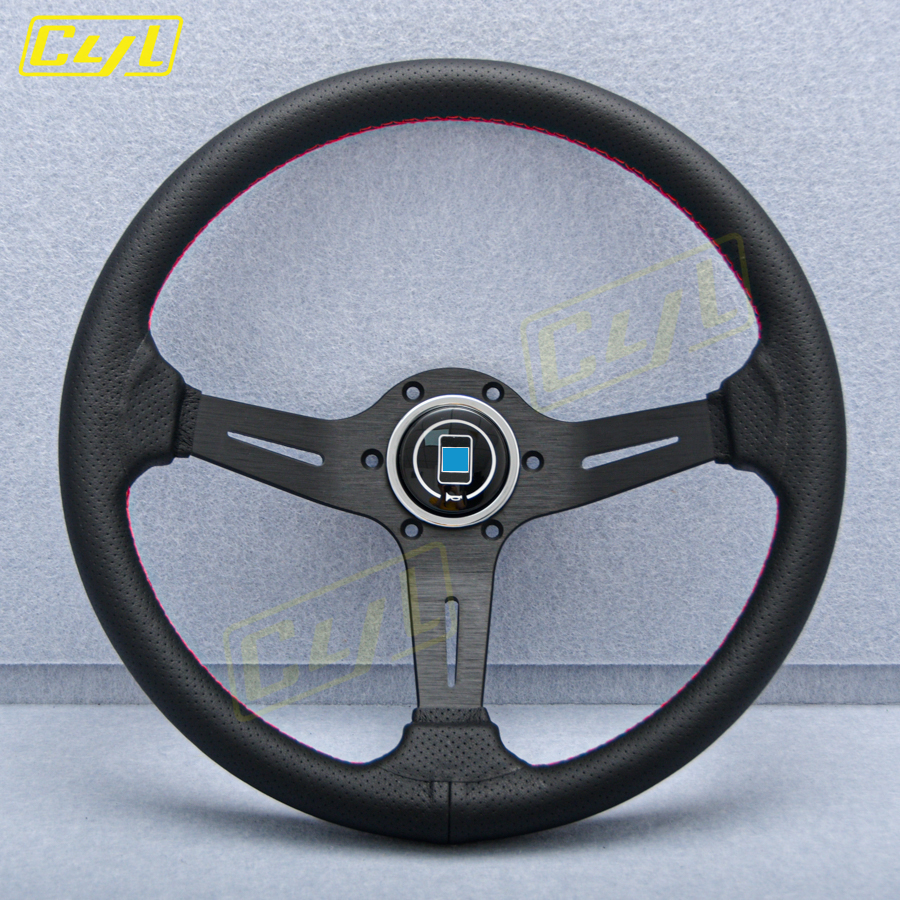 JDM Universal 350mm 14inch Leather Steering Wheel Classic Racing Sports ...