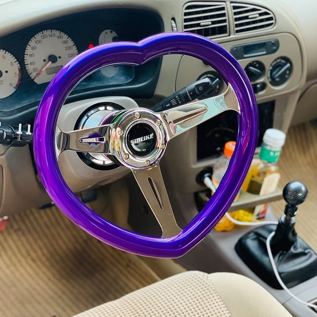 JDM Universal Blue Heart Steering Wheel Chrome Spoke Deep Dish Racing ...
