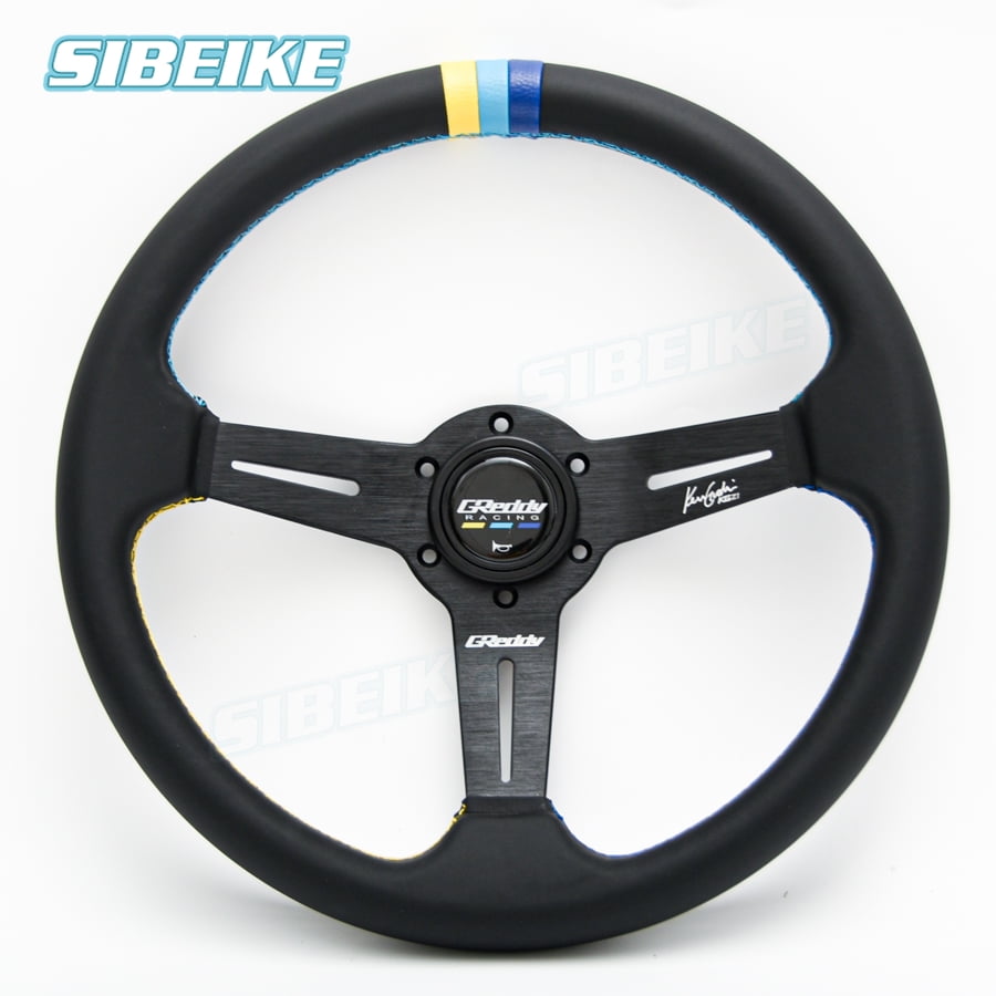 JDM Universal Greedi Leather Steering Wheel 3 colors Stitching Modified ...