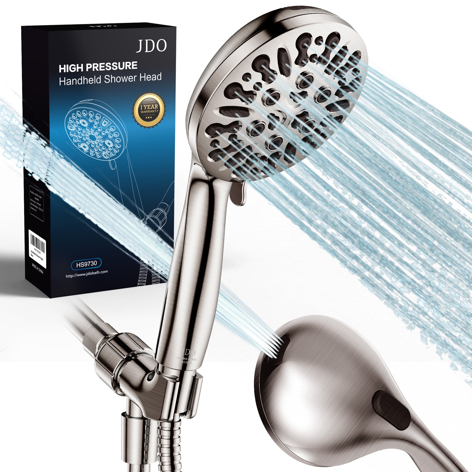 JDO High Pressure Shower Head, 9 Modes Handheld Shower Head with Built ...