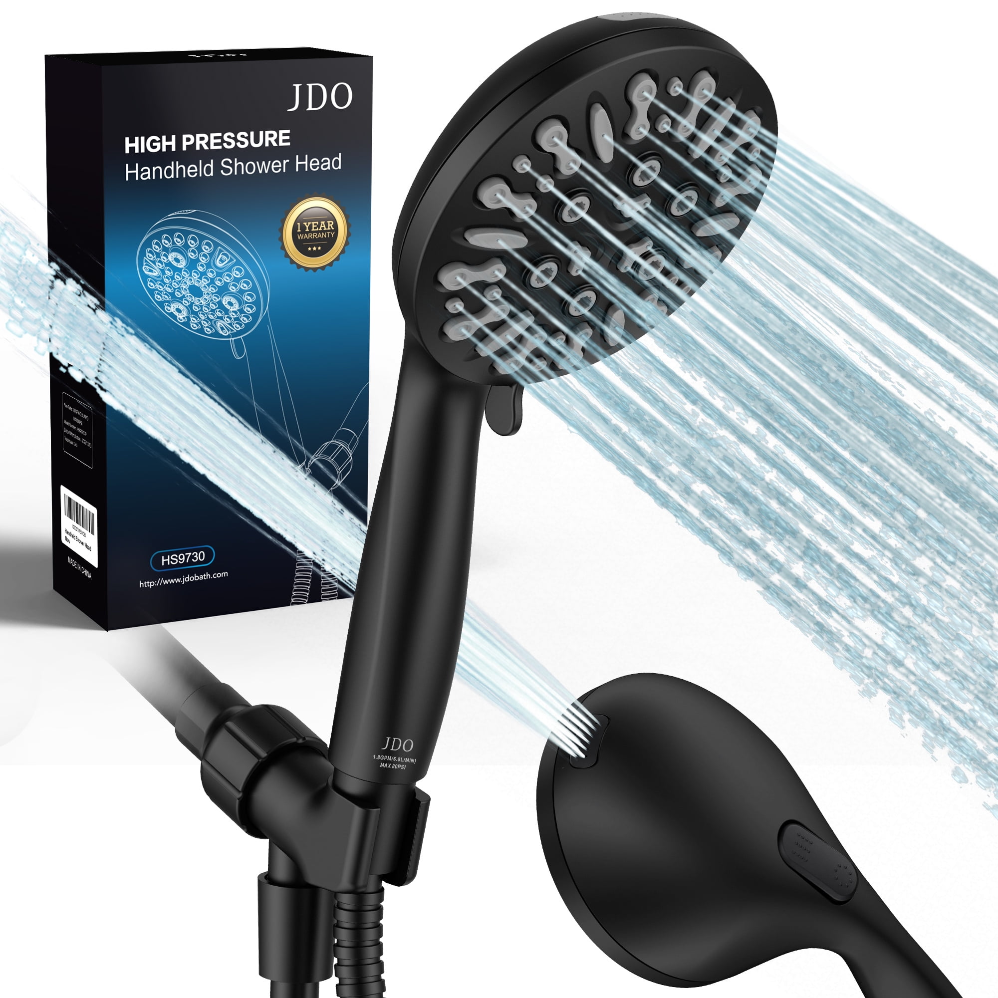 JDO High Pressure Shower Head, 9 Modes Handheld Shower Head with Built ...