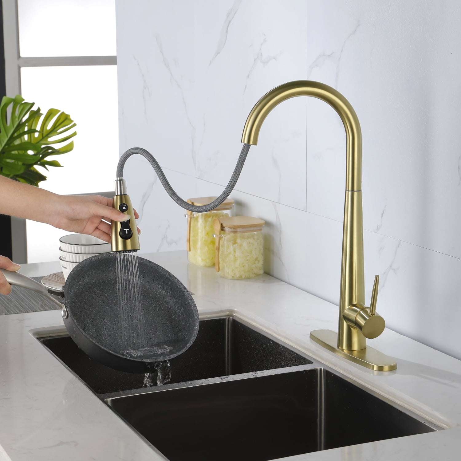 JDZDESIGN Kitchen Faucet with Pull Down Sprayer High Arc Single Handle ...