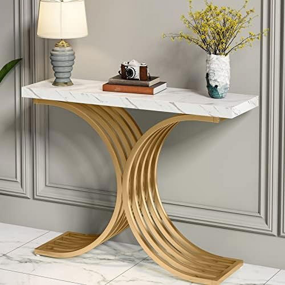 JDZHAPPYLIFE Gold Entryway Console Table with Led Light Modern Foyer ...