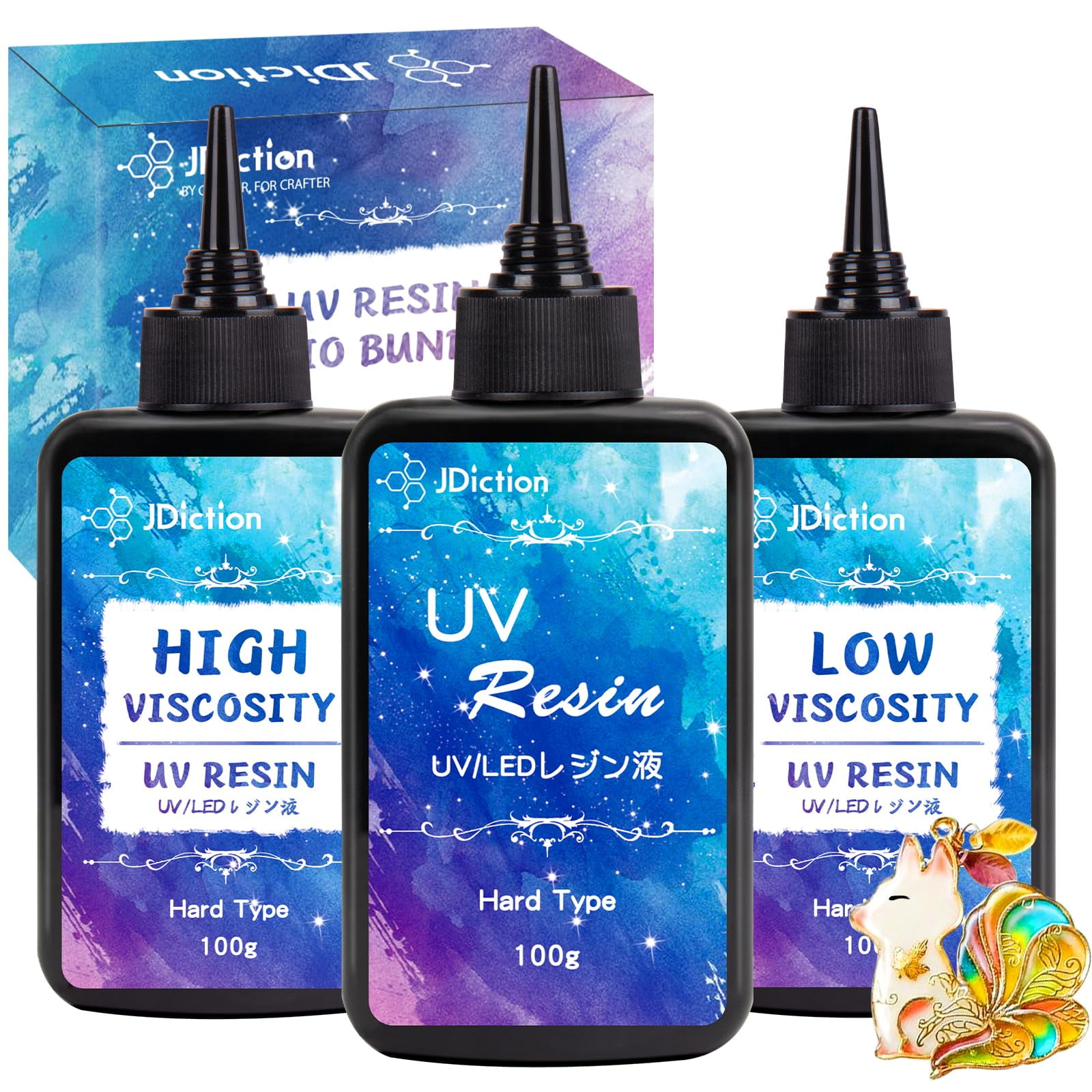 JDiction UV Resin Trio Bundle - 300g Total - Regular, High Viscosity/Thick and Low Viscosity ...