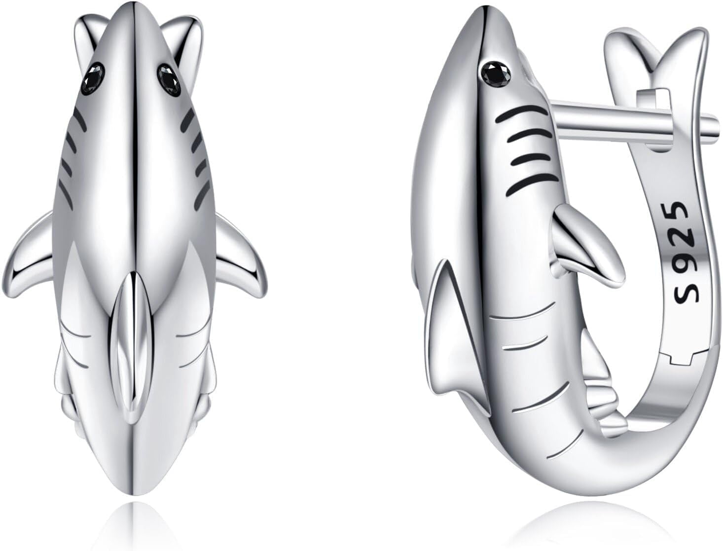 JEABZEL‌‌‌‌ 925 Sterling Silver Shark Hoop Earrings - Ocean Predator ...