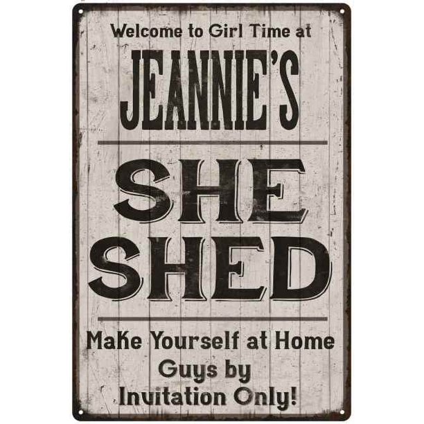 JEANNIE'S She Shed Sign Lady Cave Gift 8 x 12 High Gloss Metal ...