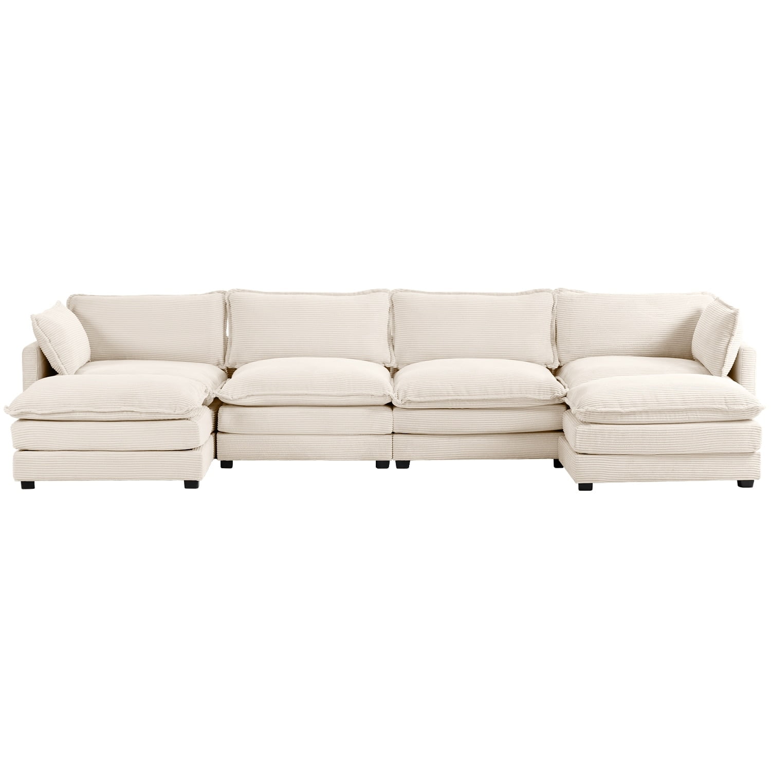 JEAREY 4-Seat Corduroy Modular Sofa with 2 Removable Ottomans for Home ...