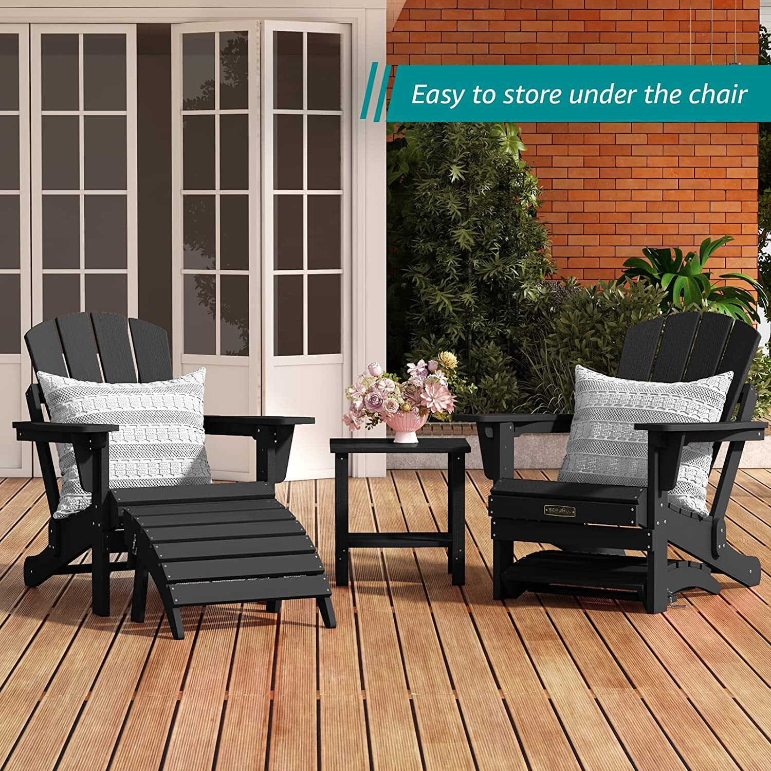 JEAREY 5-Piece Adirondack Chair and Ottoman and Table Set, Weather ...
