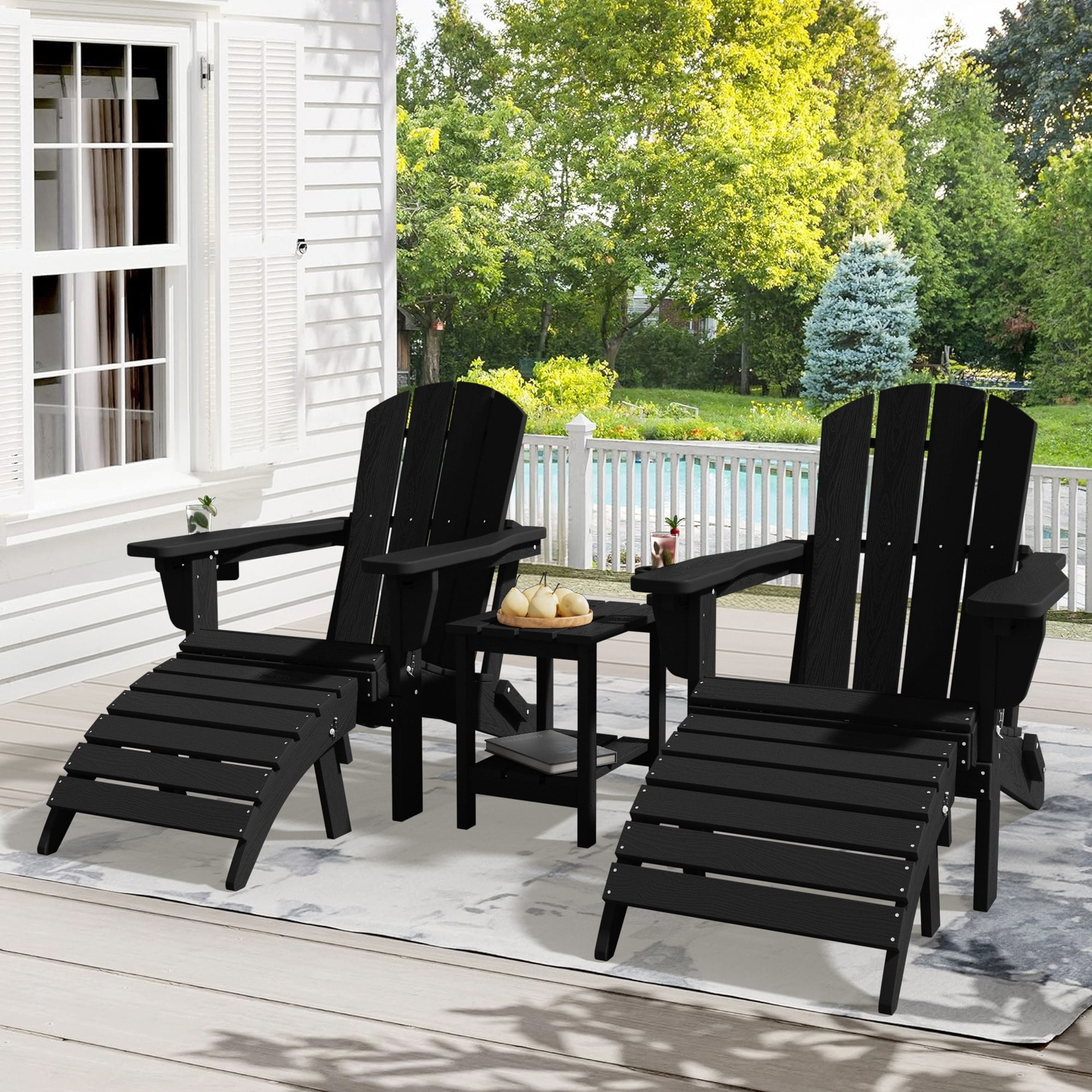 JEAREY 5-Piece Adjustable Plastic Patio Adirondack Chairs With Side ...