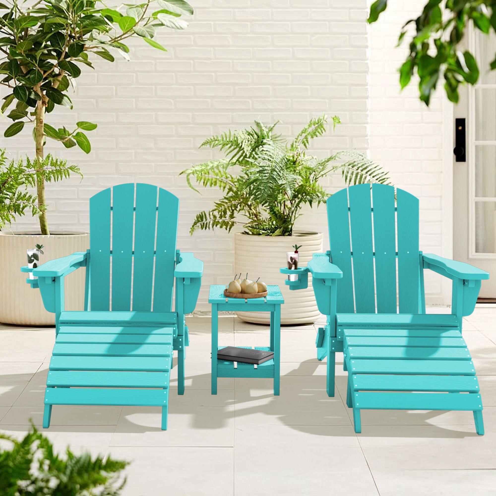 JEAREY 5-Piece Adjustable Plastic Patio Adirondack Chairs With Side ...