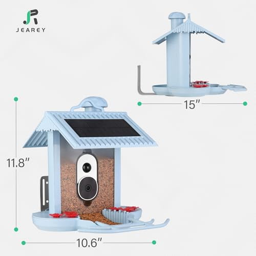 JEAREY Bird Feeder with Camera, Smart Hummingbird Feeder with Solar ...