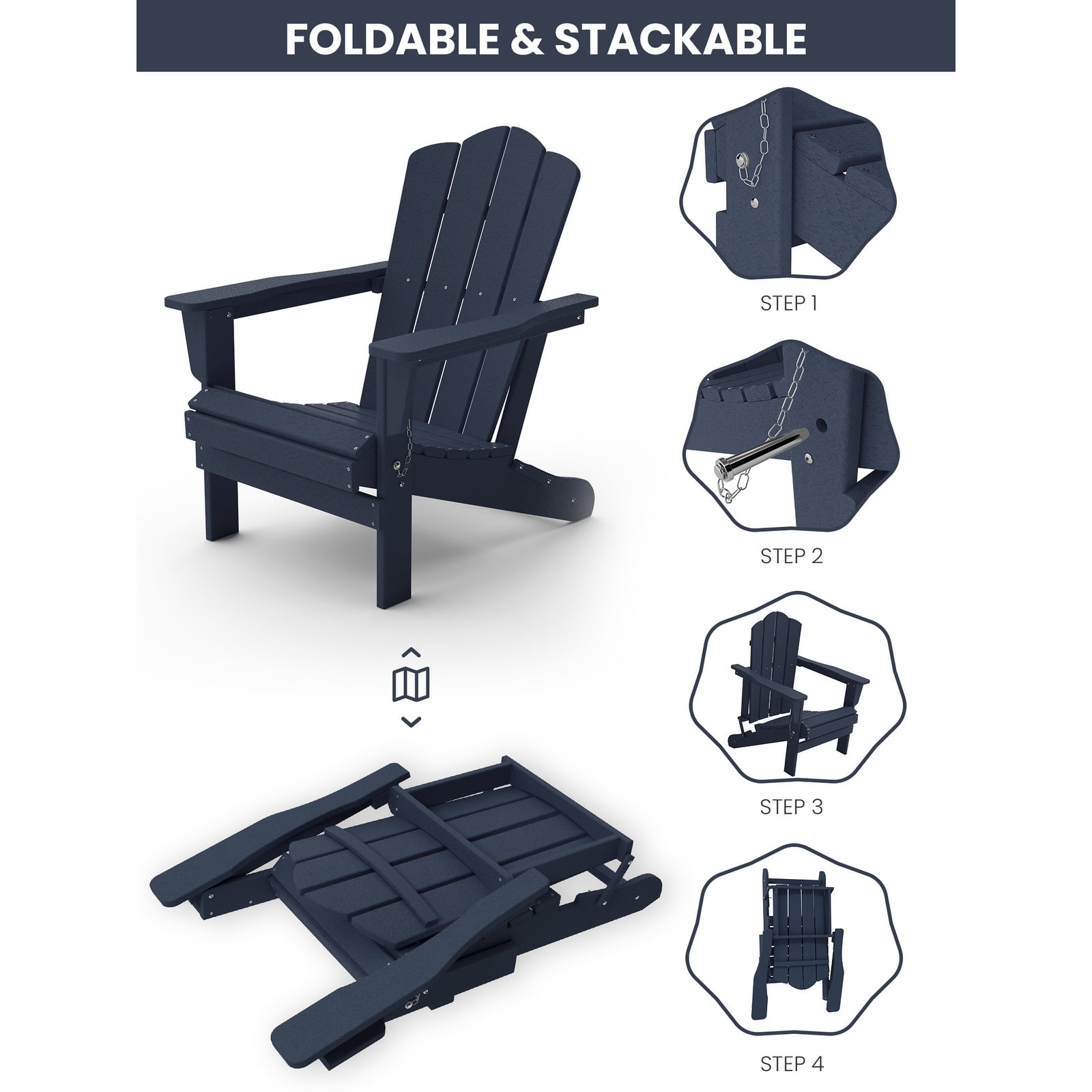 JEAREY Classic Plastic Folding Outdoor Adirondack Chair Set Of 2 Navy ...