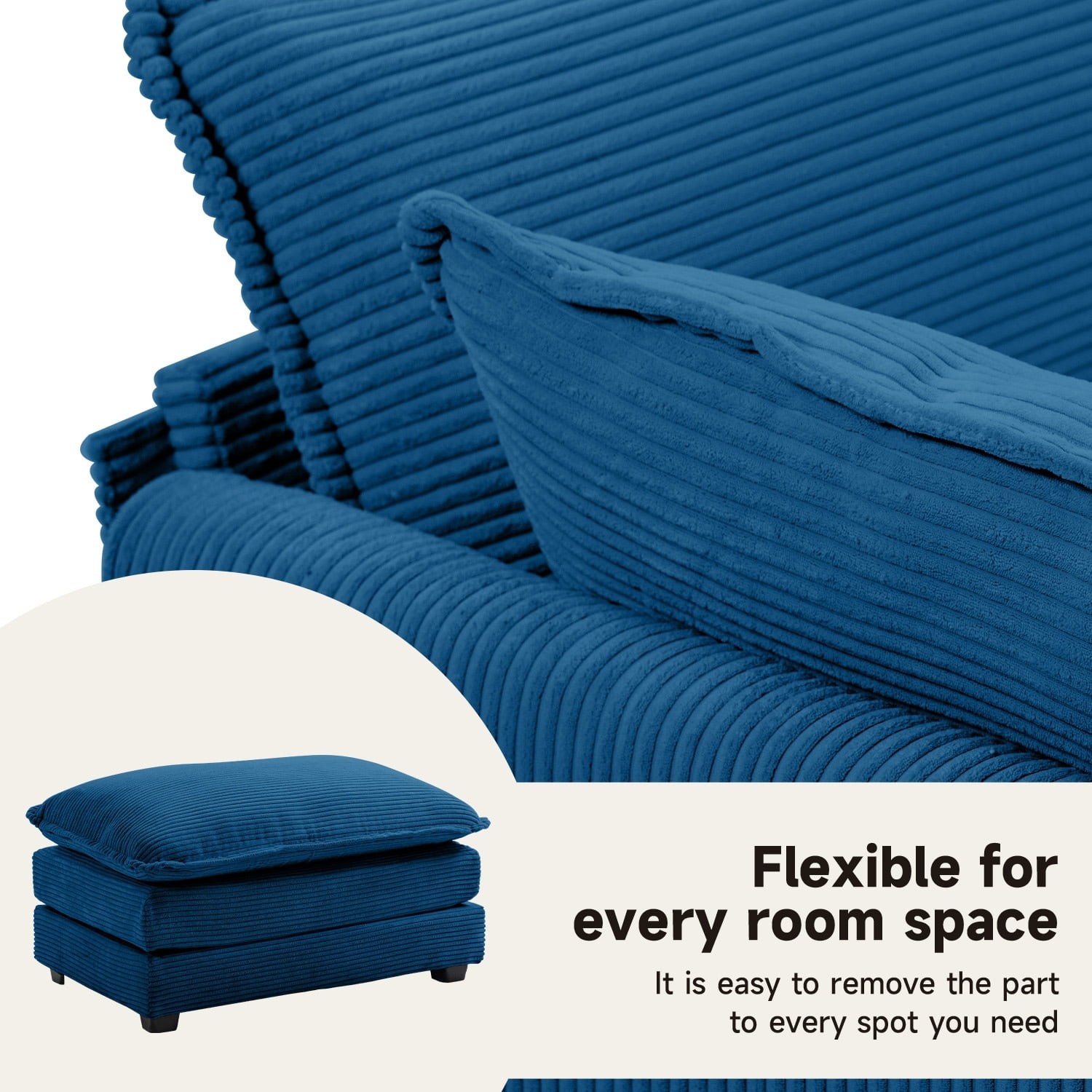 JEAREY Corduroy Sectional Sofa with Ottomans and Ultra-soft Cushions ...