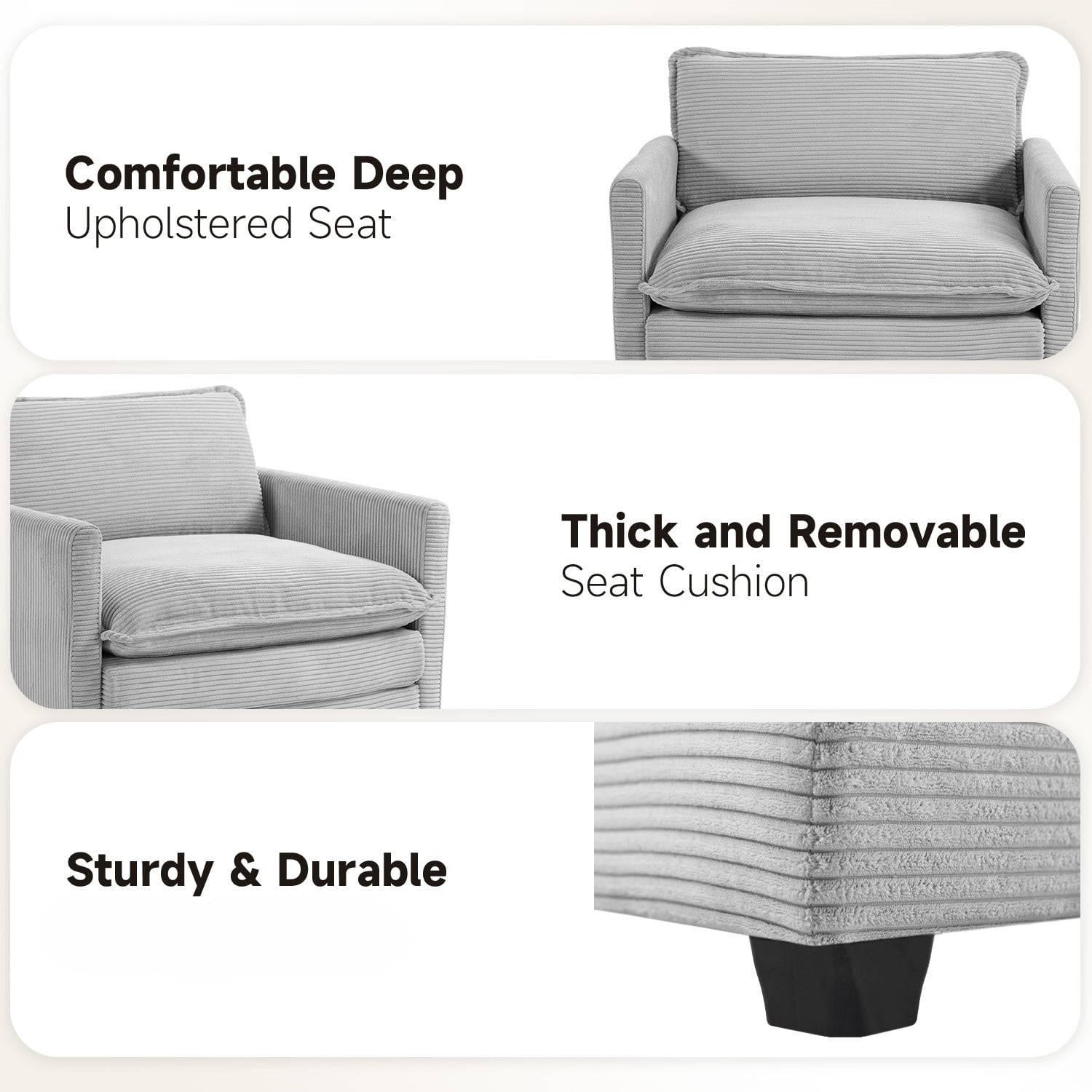 JEAREY Corduroy Sectional Sofa with Removable Ottomans & Ultra-soft ...