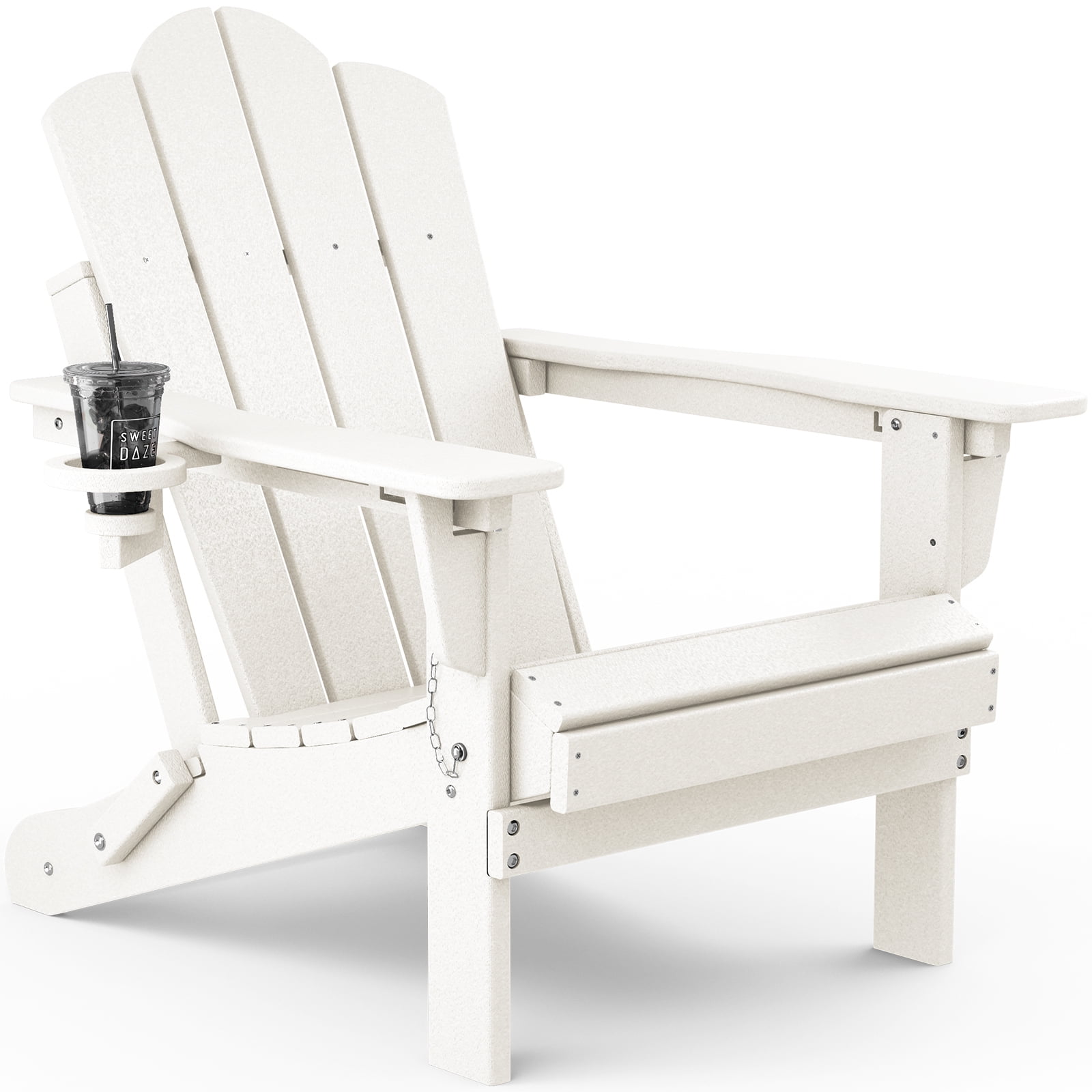 JEAREY Folding Adirondack Chair with Cup Holder, Adjustable Backrest ...