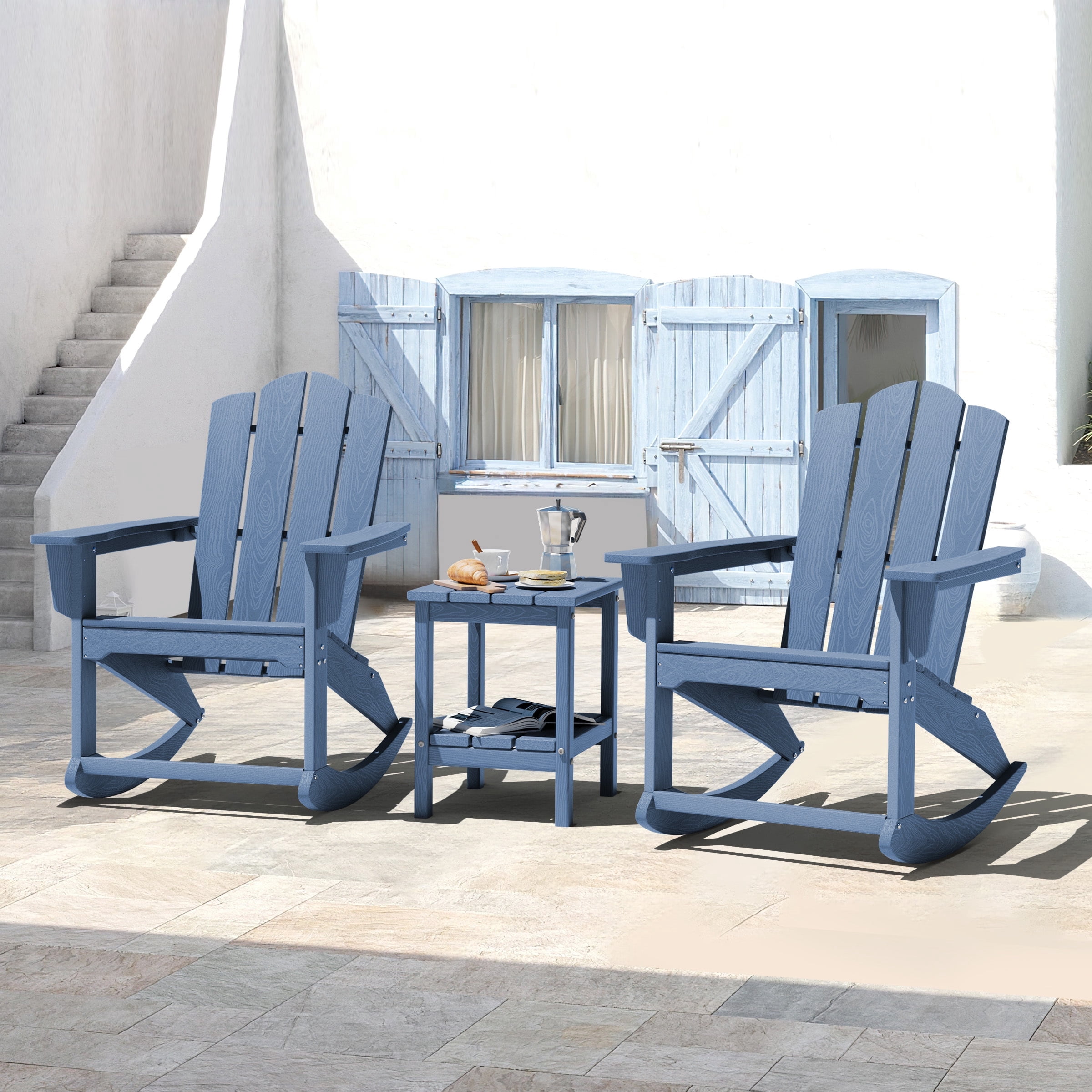 JEAREY Plastic 3-Piece Adirondack Rocking Chair Set with Side Table ...