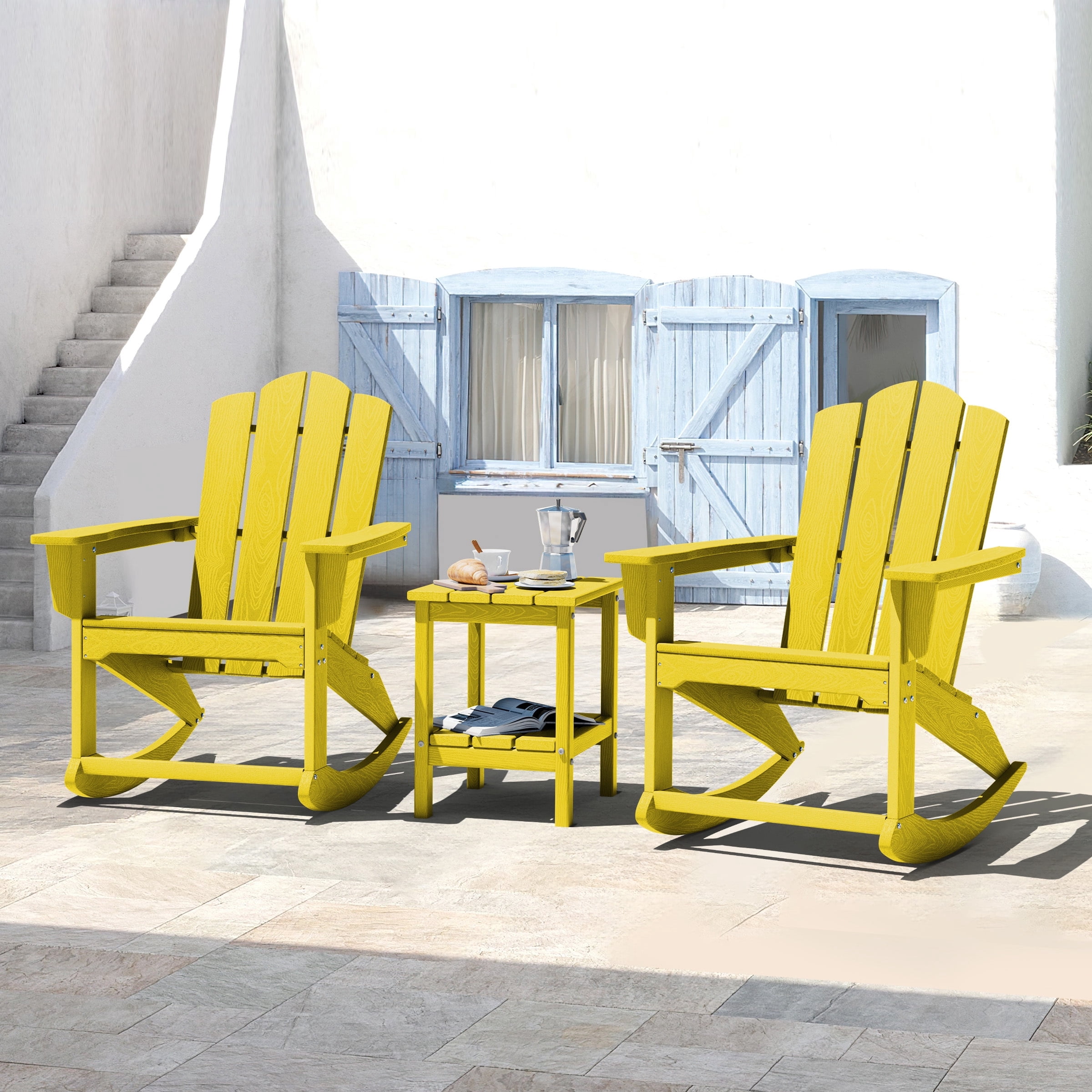 JEAREY Plastic 3-Piece Adirondack Rocking Chair Set with Side Table ...