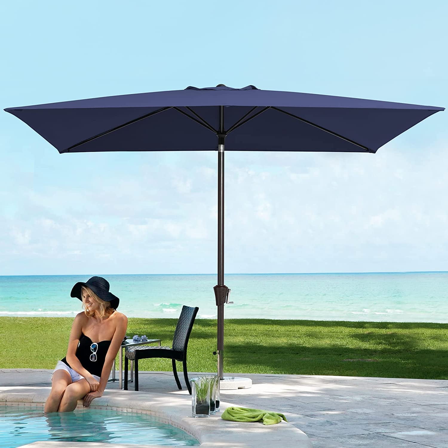JEAREY Rectangular Outdoor Patio Market Table Umbrella, Without Tilt, 8 ...