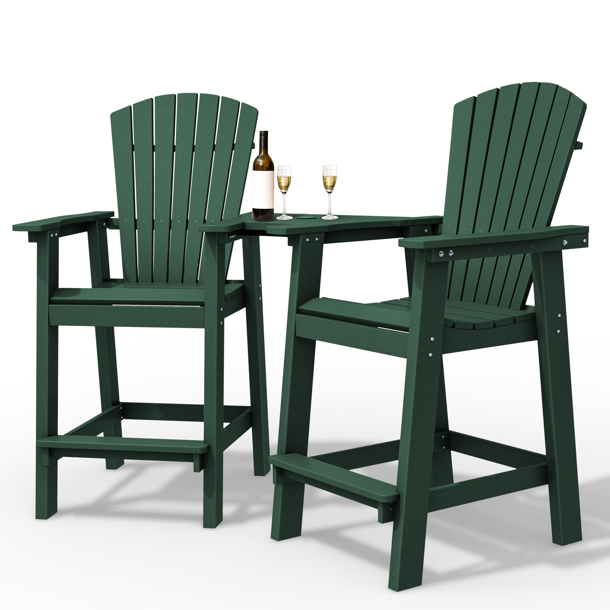 JEAREY Tall Adirondack Chair Set of 2 with Table Footrest Balcony Chair Patio furniture for Outdoor Deck Lawn Pool Backyard Green Walmart
