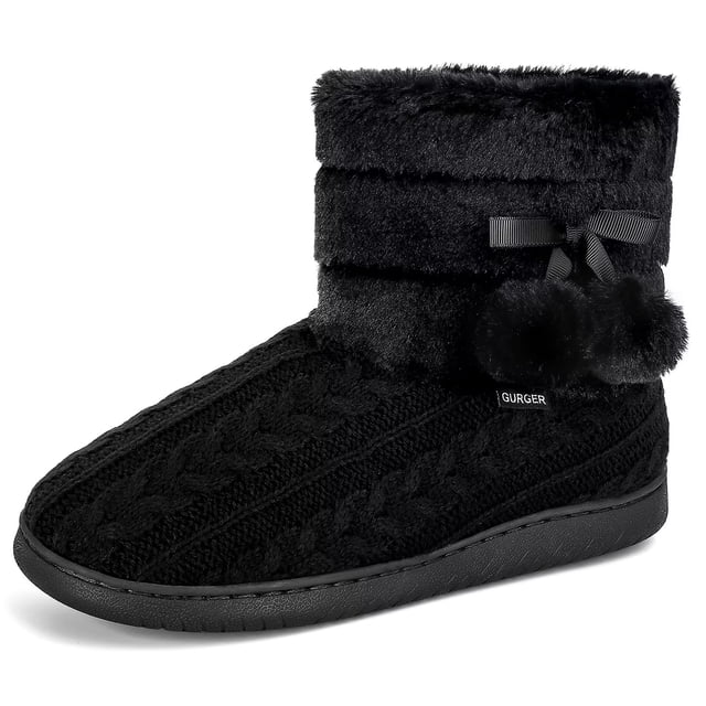 JEBUKTXE Slipper Boots Women Knit Fuzzy Booties Slippers Memory Foam ...