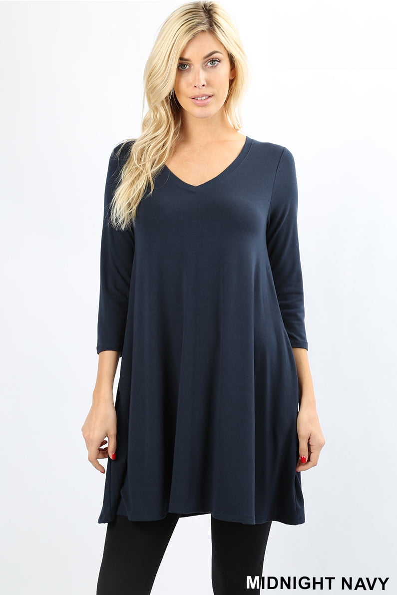 JED FASHION Women's Soft Fabric Flared Extra Long Tunic Top with ...