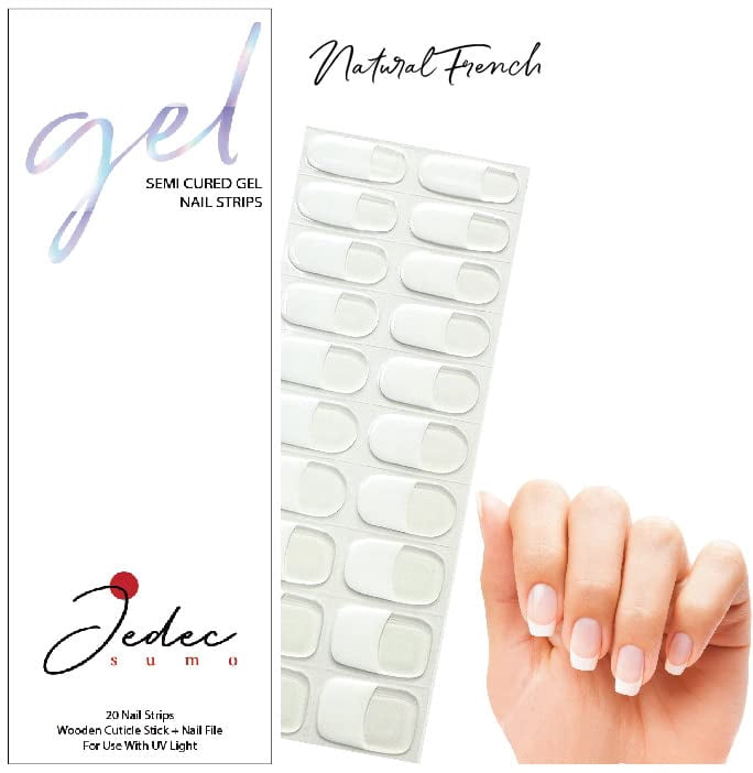 JEDEC SUMO Natural French Manicure Semi Cured Gel Nail Strips Gel ...