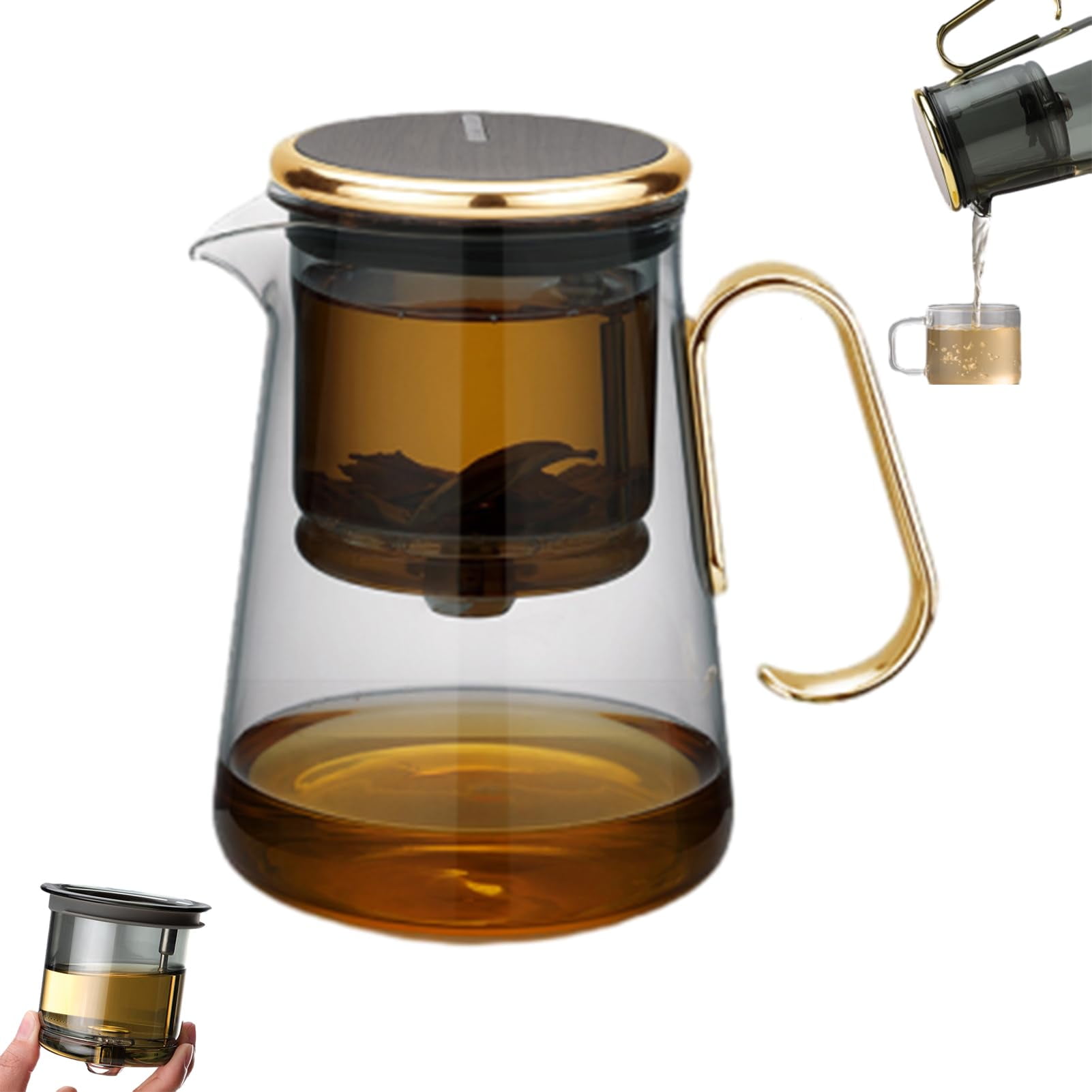 JEELLK Magic Tea Pot, Water Separation Glass Teapot With Wooden Handle ...